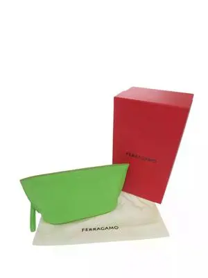 FERRAGAMO Leather Wristlet Clutch Bag - Green