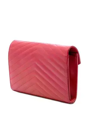 Saint Laurent Grain De Poudre Cassandre Envelope Chain Wallet Crossbody Bag - Red