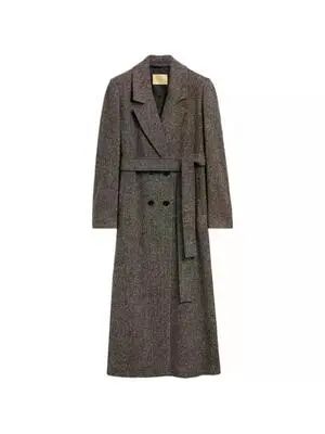 Momoni Elin Double-breasted Herringbone Long Coat - Black
