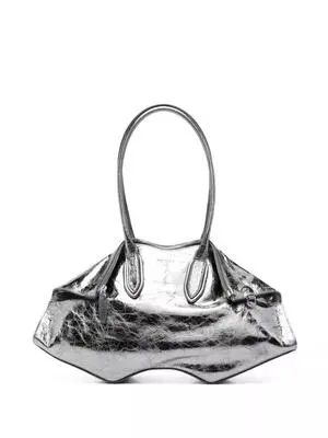 Alexander McQueen Manta Metallic Shoulder Bag - Silver
