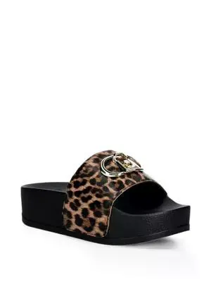 Liu Jo Leopard Print Logo Plaque Slides
