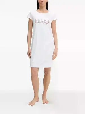 Liu Jo Floral Logo Embellished Short Sleeve Midi Dress - White