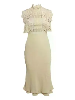 SELF-PORTRAIT Beige Lace Floral Midi Dress