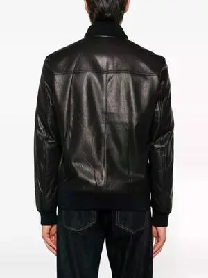 Brioni Leather Zip-up Jacket With Band Collar