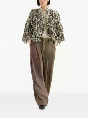 Brunello Cucinelli Virgin Wool Donegal Pleated Barrel Trousers With Monili