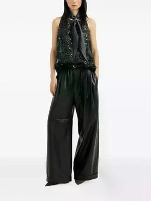 Brunello Cucinelli Sequined Silk Top With Lynx Embroidery