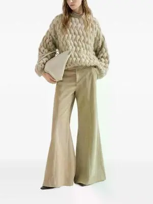 Brunello Cucinelli Cotton Corduroy Wide-flare Trousers With Monili Embellishment