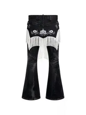 Dsquared2 Acid Wash Flare Jeans With Star Patch And Fringe Detail