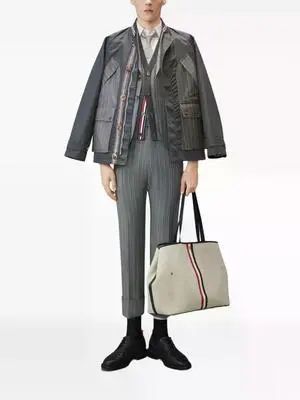 Thom Browne Wool Cable-knit Cardigan With Signature Stripes - Grey