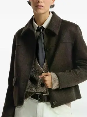 Brunello Cucinelli Hand-crafted Cashmere-beaver Double Cloth Jacket With Monili Embellishment - Brown