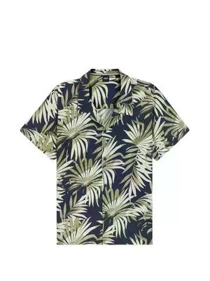 BOSS Palm-leaf-print Shirt - Blue