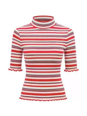 Tommy Hilfiger Striped Ribbed High Neck T-shirt - Red