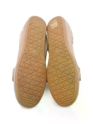 Prada Beige Leather Round Toe Logo Plaque Loafers