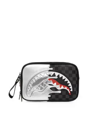 SPRAYGROUND Shark Mouth Checkered Makeup Bag - Silver