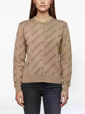 Balenciaga Logo-print V-neck Cardigan - Brown