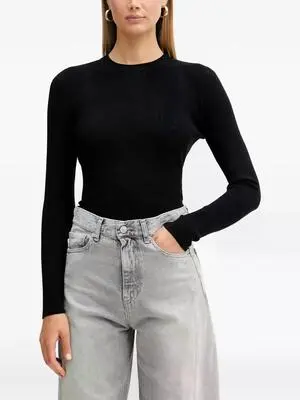 VICOLO Ribbed Long-sleeve Top With Tie-back Detail - Black