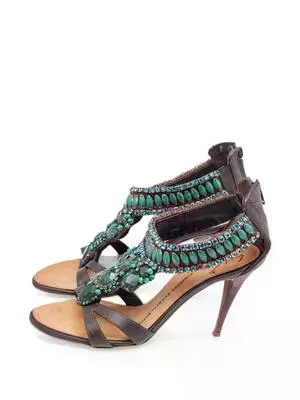 GIUSEPPE ZANOTTI Crystal Embellished Ankle Strap Sandals - Brown