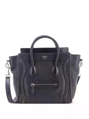 Celine Grainy Leather Luggage Nano Crossbody Bag - Black