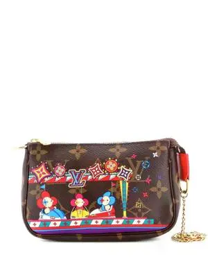 LOUIS VUITTON Pochette Accessoires Limited Edition Vivienne Xmas Monogram Canvas Mini Clutch Bag - Brown