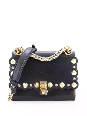 Fendi Kan I Studded Leather Shoulder Bag - Black