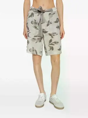 Emporio Armani Ikat Print Belted Linen Shorts