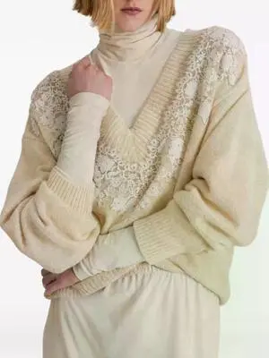 Alberta Ferretti Lace-trim V-neck Sweater