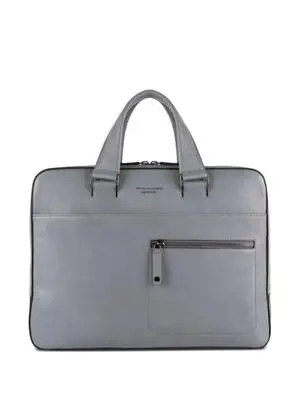 PIQUADRO David Leather Laptop Bag - Grey