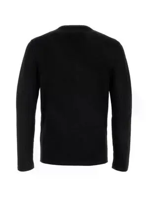 Prada Ribbed Knit Crew Neck Sweater With Zip Pocket - Black
