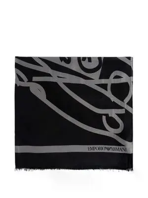 Emporio Armani Logo-print Frayed Scarf - Black