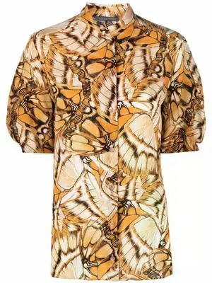 Alberta Ferretti Butterfly Print Silk Shirt