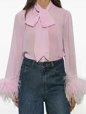SELF-PORTRAIT Feather Trimmed Pussy-bow Shirt