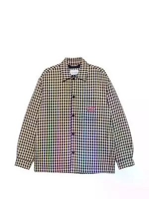 Drole De Monsieur Check Slogan-print Overshirt - Neutrals