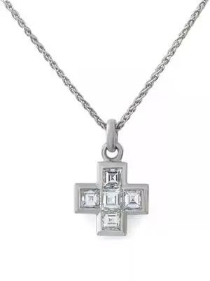 BVLGARI 18k White Gold Diamond Cross Pendant Necklace - Silver