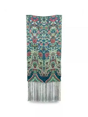 Saint Laurent Floral-print Fringed Shawl - Blue