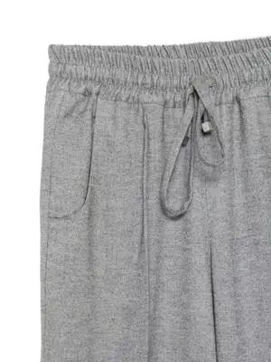Kiton Taupe Herringbone Wide Leg Drawstring Trousers - Grey