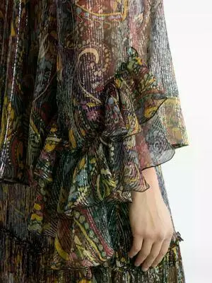 Etro Silk Shirt With Ruffle And Striped Floral Paisley Motif - Black