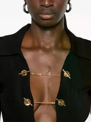 Elisabetta Franchi Ribbed Bodysuit With Gold-tone Chain Detail - Black