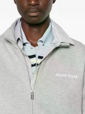 Miu Miu Logo Embroidered Zip-up Sweatshirt