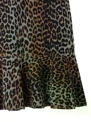 GANNI Leopard Print Denim Mini Dress With V-neckline And Ruffled Hem