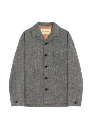 Valentino Garavani Shirt Jacket In Boutonné Wool With Vgold - Grey