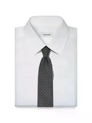 FERRAGAMO Gancini Silk Jacquard Tie - Black
