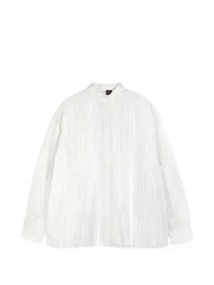 Vera Wang Boyfriend Striped Mandarin Collar Shirt - Neutrals