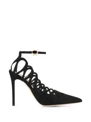 GIANVITO ROSSI Elisa Suede Cut-out Stiletto Pumps With Ankle Strap