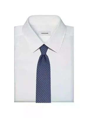 FERRAGAMO Gancini Square-print Silk Tie - Blue