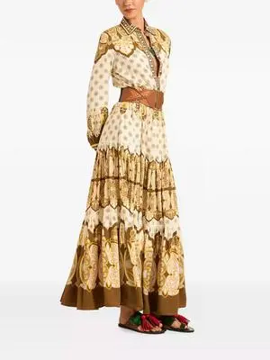 La DoubleJ Cocoon Placed Brown Viscose Voile Bellini Dress