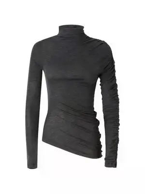 Pinko Ruched Asymmetric High Neck Long Sleeve Top - Grey
