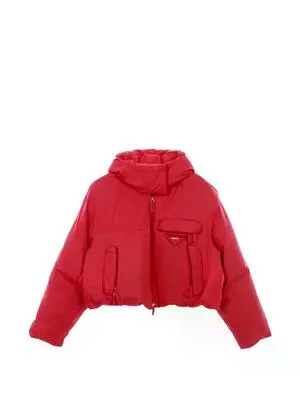 Prada Cropped Down Jacket With Hood - Red