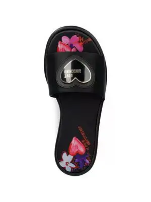 Moschino Heart Plaque Floral Print Sliders