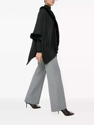 MORGAN Faux-fur Trim Textured Cape - Black