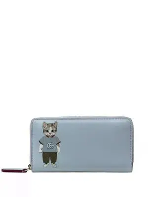 Gucci 2016-2026 Yuko Higuchi Calfskin Cat Boris Zip Around Wallet Long Wallets - Blue